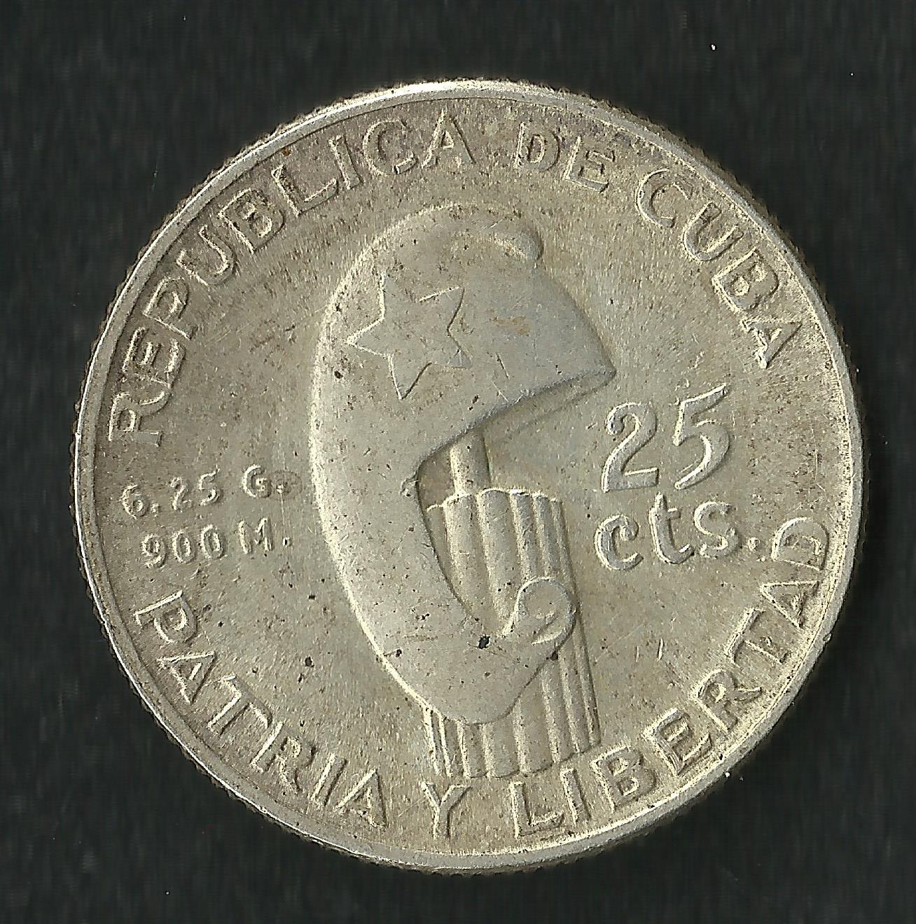 Cuba : 25 Centavos 1953 Argent Marti – Trésor d'Armor